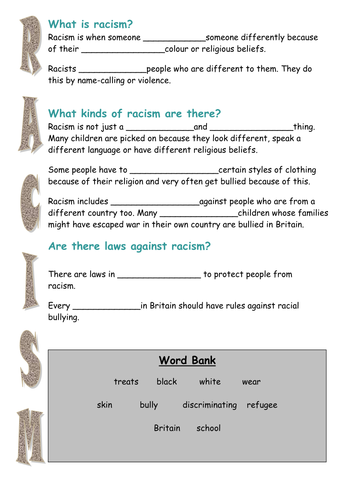 What is racism? Cloze activity | Teaching Resources