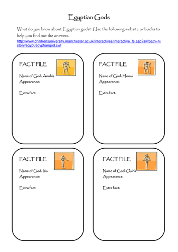 Egyptian gods - research prompts sheet | Teaching Resources
