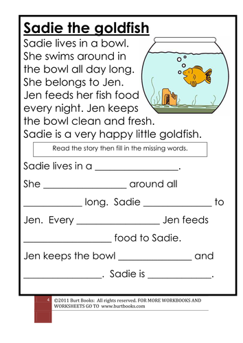 CLOZE PROCEDURE sadie the goldfish | Teaching Resources
