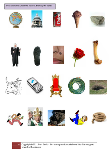 PHONICS Fill in split digraph OE under each pic | Teaching Resources PHONICS Fill in split digraph OE under each pic | Teaching Resources