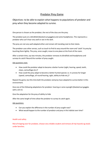 Predator prey game | Teaching Resources