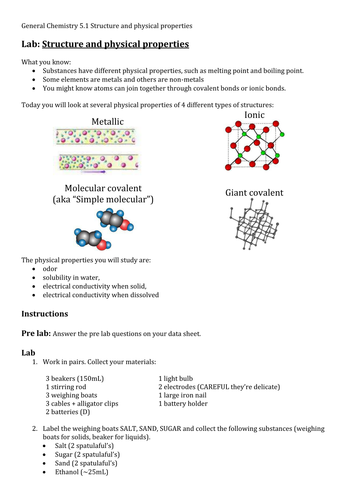 Structure and physical properties practical | Teaching Resources