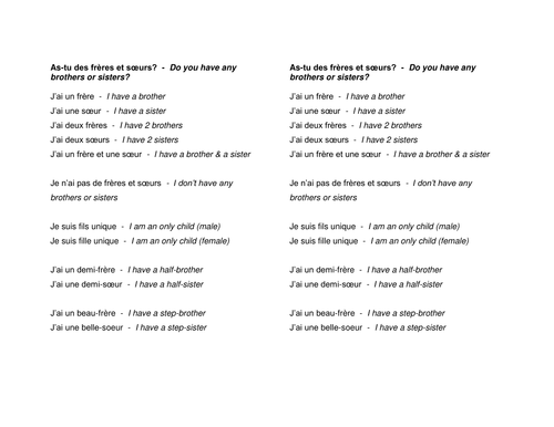 As-tu des frères et soeurs? | Teaching Resources
