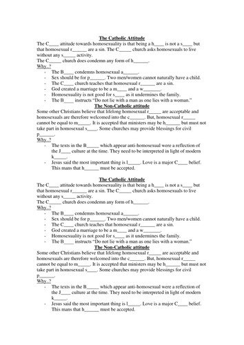 Homosexuality Catholic And Non Catholic Teaching Resources