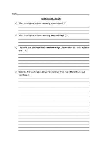 Relatiosnhips assessments | Teaching Resources