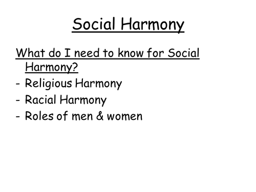 Social harmony revision questions | Teaching Resources