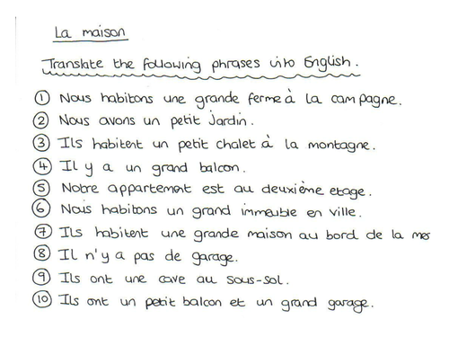 La maison - translation tasks | Teaching Resources