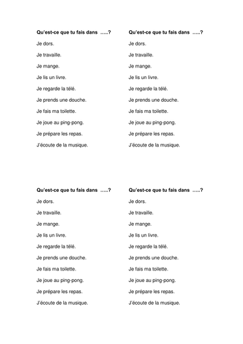 Metro 1: Que fais tu? Activities at home | Teaching Resources