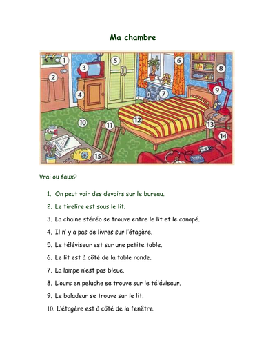 Ma chambre - reading task with prepositions | Teaching Resources