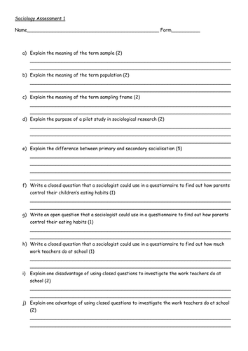 Intro to Sociology assessment | Teaching Resources