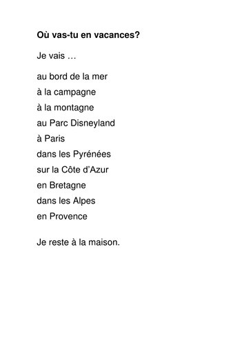 Metro 1: Ou vas tu? - key vocab | Teaching Resources