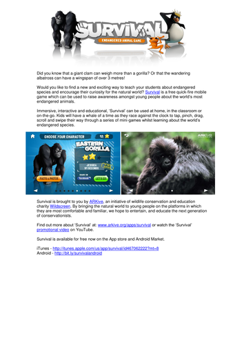 Survival – an endangered animal game | Teaching Resources