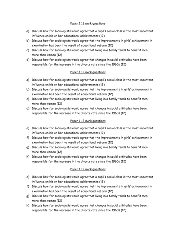 12 mark questions and answers | Teaching Resources