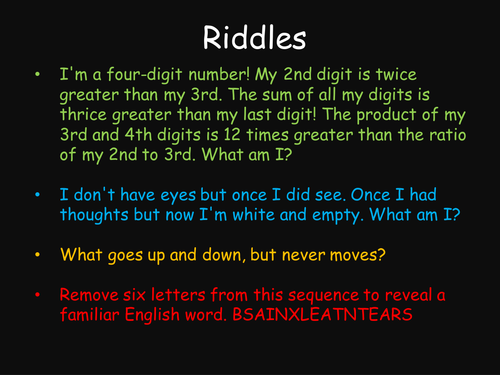 Riddles/Brainteasers | Teaching Resources Riddles/Brainteasers | Teaching Resources