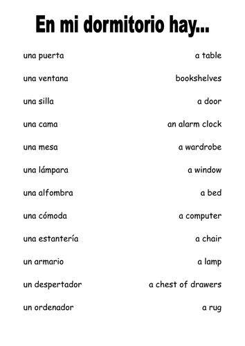 En Mi Dormitorio - MATCH UP / BEDROOM / FURNITURE | Teaching Resources