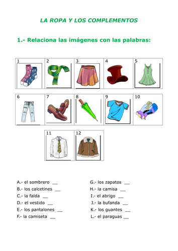 Ropa y complementos | Teaching Resources