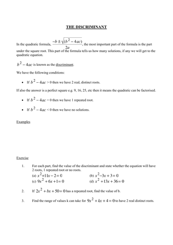 The Discriminant | Teaching Resources