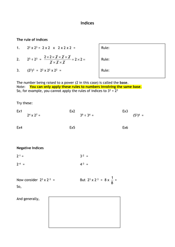 Maths Worksheets: Indices. by phildb - Teaching Resources - TES