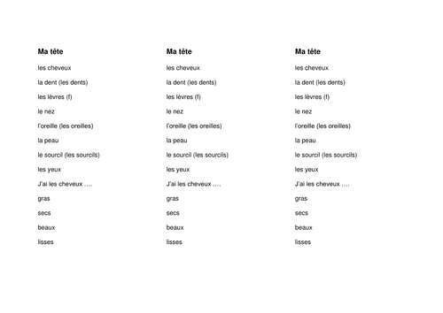 Metro 2 vert - ma tete resources | Teaching Resources