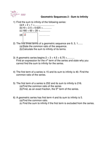 A level Maths: Sum to Infinity, worksheet. | Teaching Resources