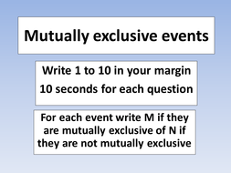 Mutually exclusive events quick test | Teaching Resources