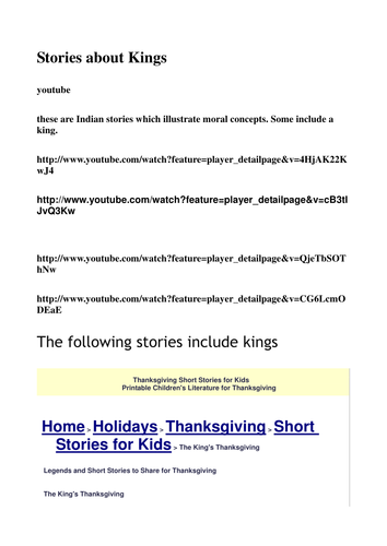 Stories about kings and stories with moral message | Teaching Resources