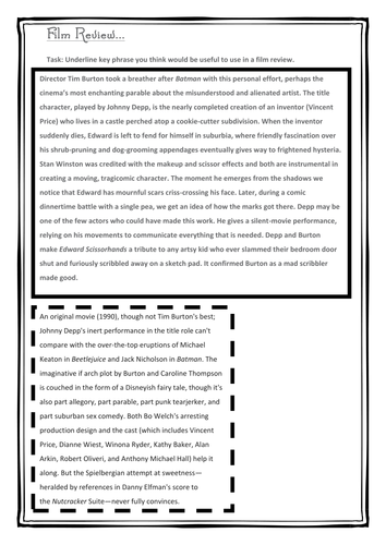 Examples of film reviews | Teaching Resources