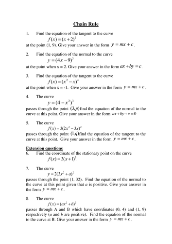 Chain Rule Worksheets | Teaching Resources