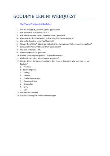 Goodbye Lenin Webquest | Teaching Resources