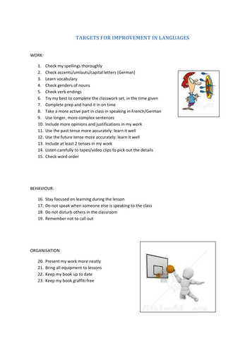 List of targets in languages | Teaching Resources