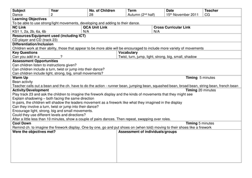 Y2 Dance Fireworks lesson plan | Teaching Resources