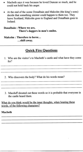 Macbeth: Tasks to Analyse Duncan's Death | Teaching Resources
