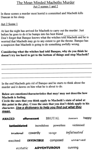 Macbeth: Murder of Duncan: Analysis of Key Scenes | Teaching Resources