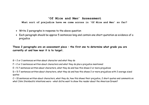 Of Mice and Men Controlled Assessment practice q | Teaching Resources