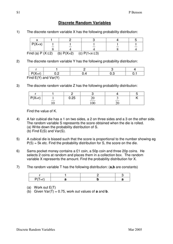 Discrete Random Variables Assignment | Teaching Resources Discrete Random Variables Assignment | Teaching Resources