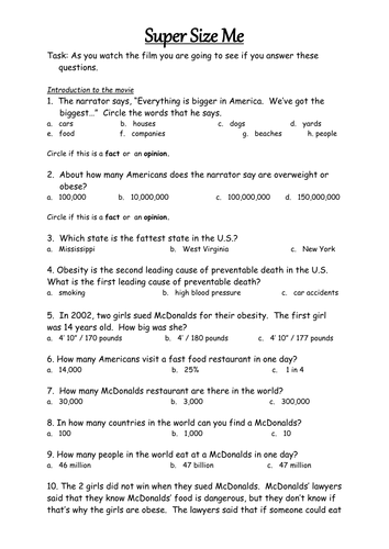 Supersize me - non-fiction text. | Teaching Resources