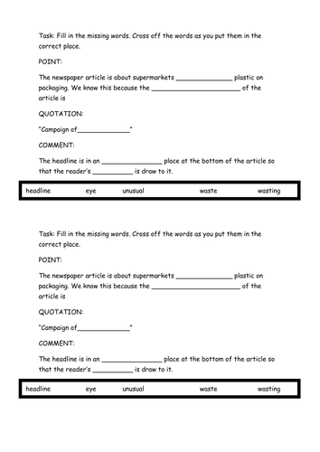 THE CAMPAIGN AGAINST WASTE - Non-fiction task | Teaching Resources