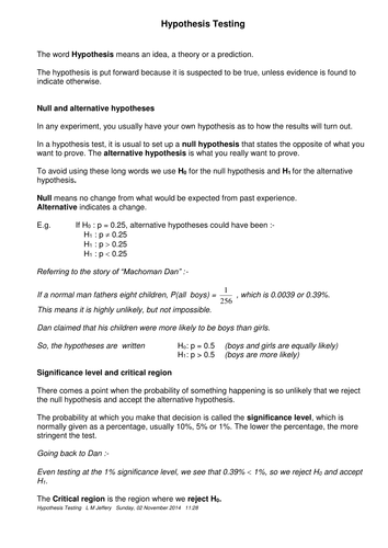 Full Hypothesis Testing Notes | Teaching Resources