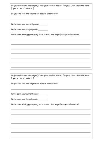 Target setting sheet for students | Teaching Resources Target setting sheet for students | Teaching Resources