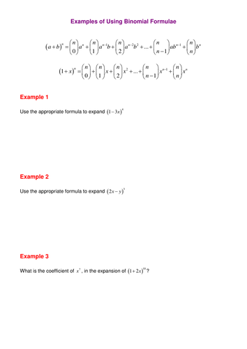 A Level Maths C2: Binomial Expansion worksheets by SRWhitehouse ... A Level Maths C2: Binomial Expansion worksheets by SRWhitehouse ...