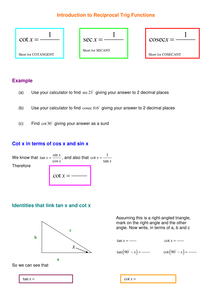 A level Maths: Reciprocal Trig functions worksheet by SRWhitehouse - UK ...