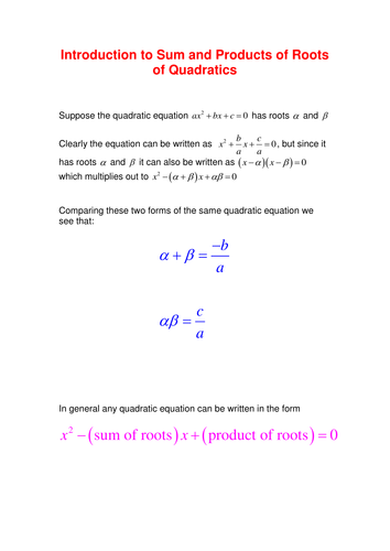 Roots of Quadratics by SRWhitehouse - Teaching Resources - TES