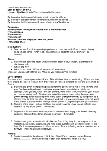 Lesson plan for In Paris with You | Teaching Resources