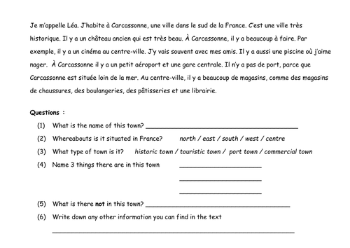 Year 7 French Town Consolidation Lesson AT1/AT3 | Teaching Resources