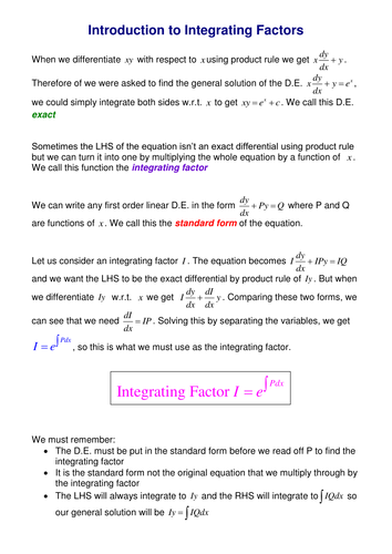 First order differential equations | Teaching Resources First order differential equations | Teaching Resources