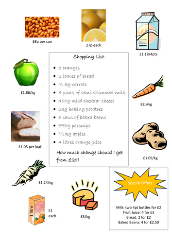 Shopping List Proportion Task | Teaching Resources