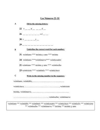 Number worksheets - Spanish | Teaching Resources