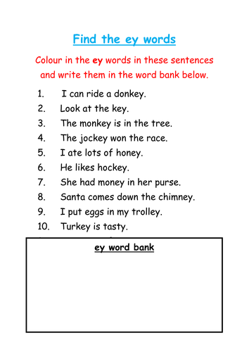 Find and colour the 'ey' words | Teaching Resources