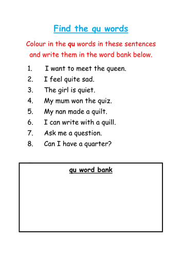 Find and colour the 'qu' words | Teaching Resources