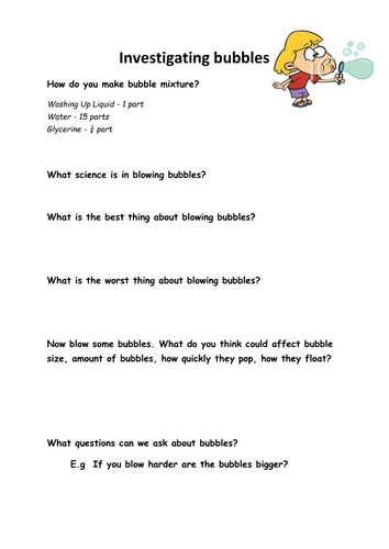 Investigating bubbles worksheet | Teaching Resources